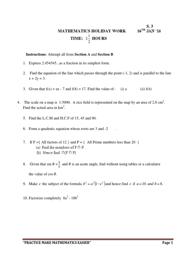 Mathematics Practice: Solving a Variety of Problems Including Fractions ...