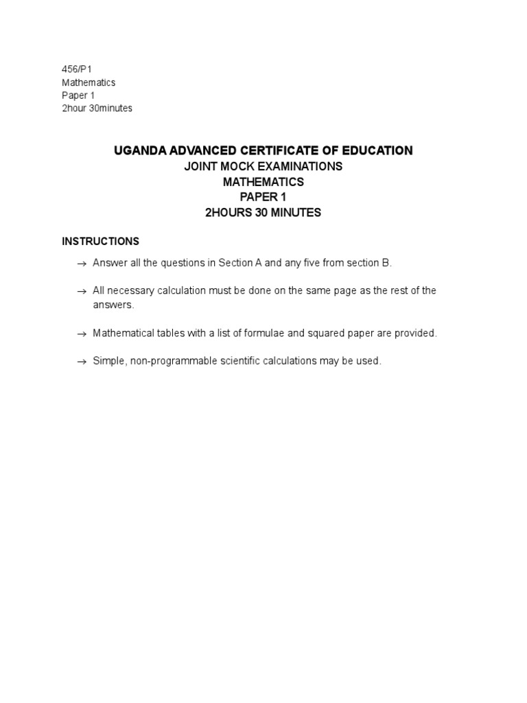 Uganda Advanced Certificate of Education: Joint Mock Examinations ...