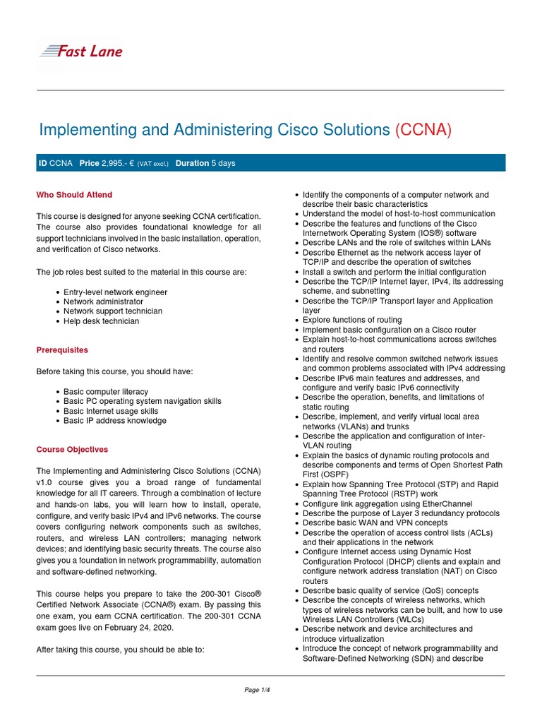 Implementing and Administering Cisco Solutions: (CCNA) | PDF | Cisco Certifications | Ip Address