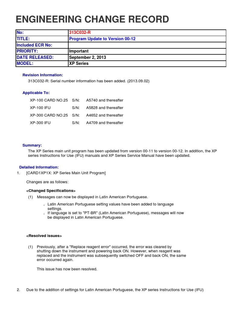 Engineering Change Record: Program Update To Version 00-12 | Download ...