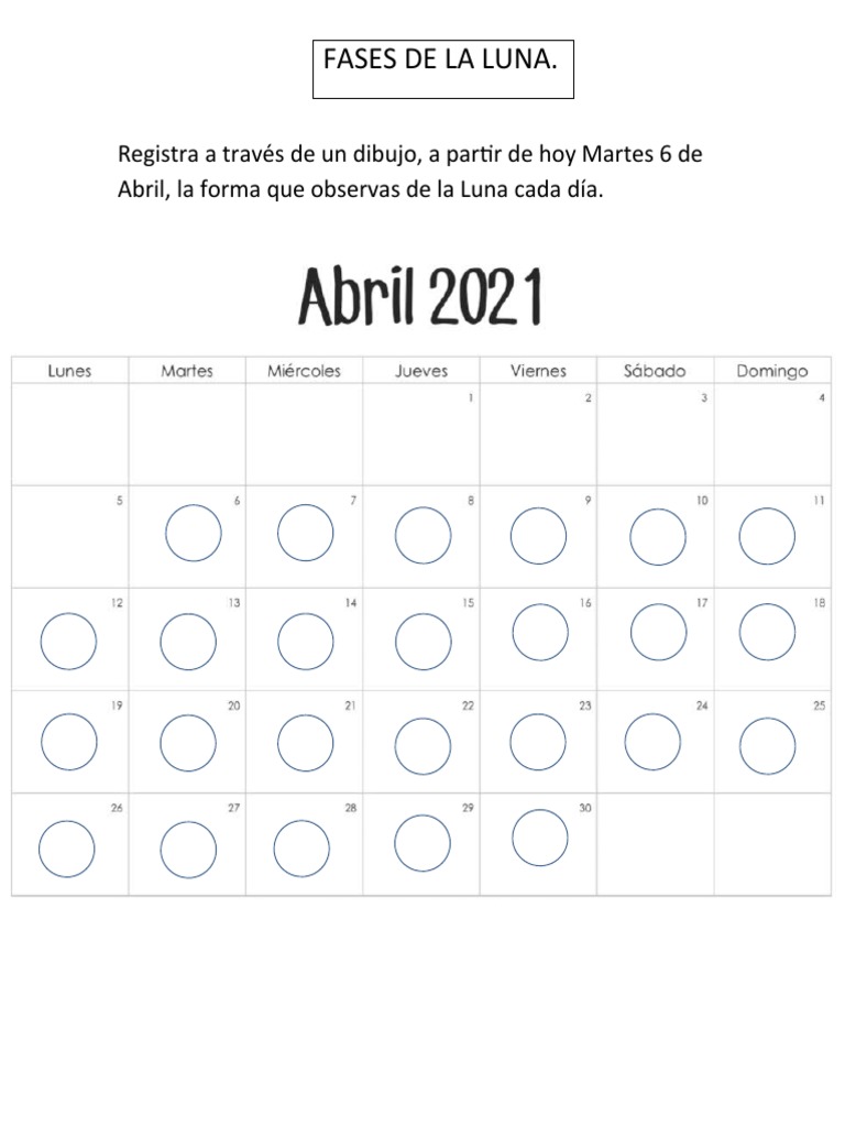 Hoja De Trabajo Sobre Las Fases De La Luna En Formato Pdf