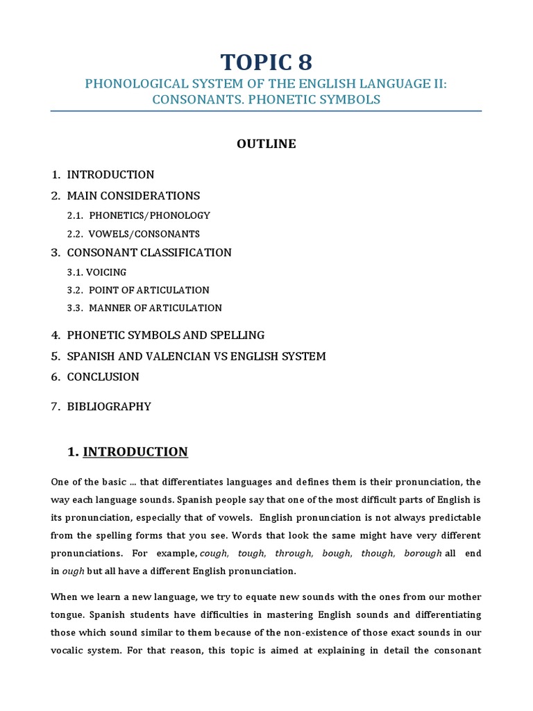 Topic 8: Phonological System of The English Language Ii: Consonants ...