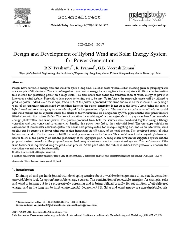 Design and Development of Hybrid Wind and Solar Energy System For Power ...