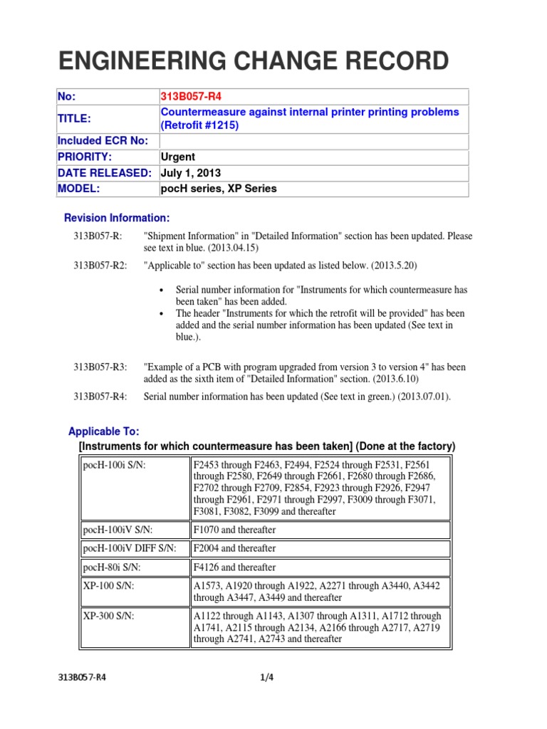 Engineering Change Record: No: Title: Included ECR No: Priority: Date ...