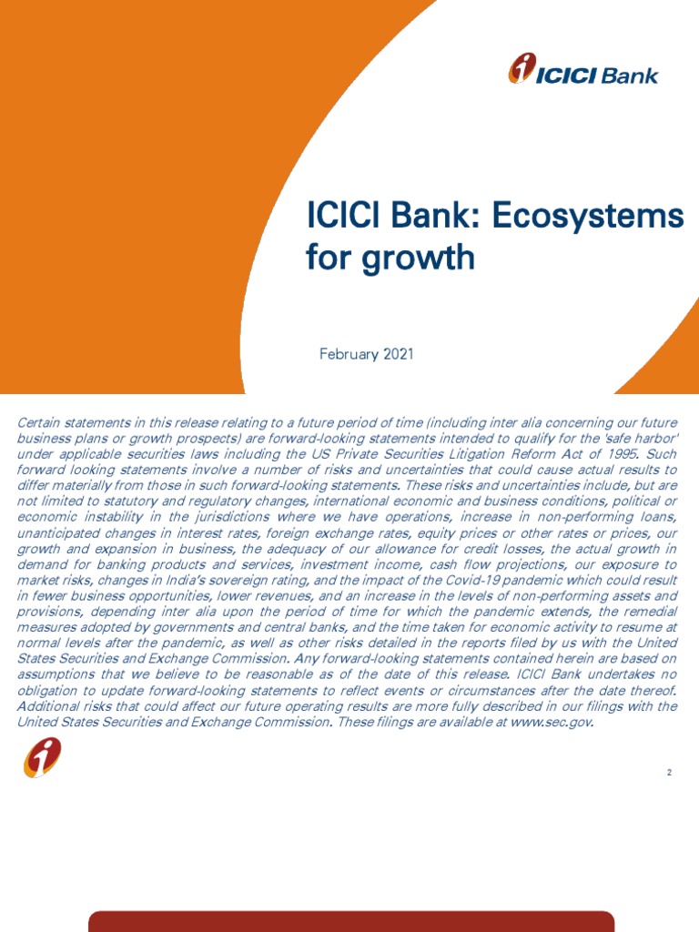 ICICI Bank: Ecosystems For Growth: February 2021 | PDF | Banks | Loans