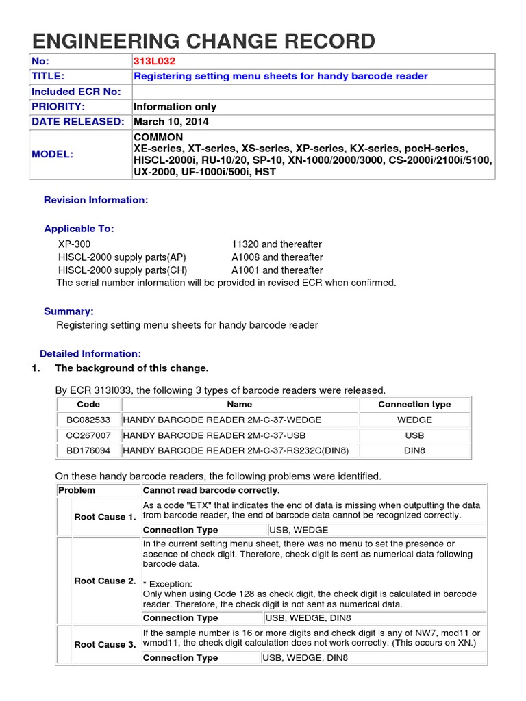 Engineering Change Record: Registering Setting Menu Sheets For Handy ...