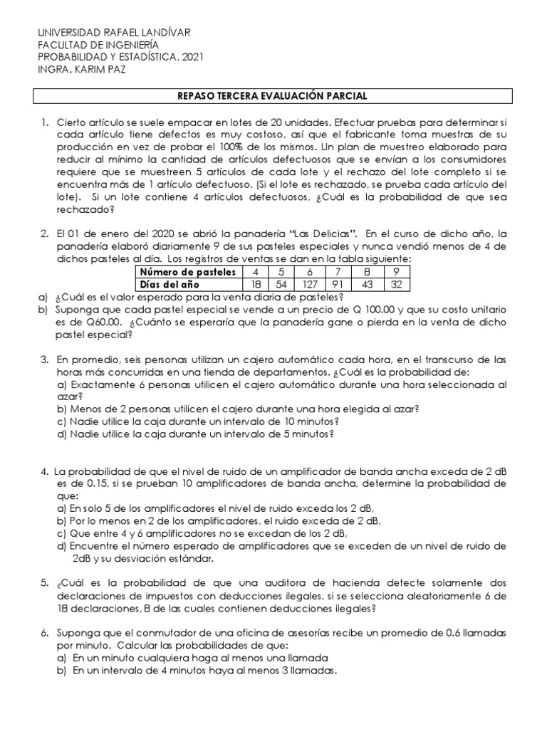 Repaso 2 Parcial 3 2021 | PDF | Probabilidad | Science