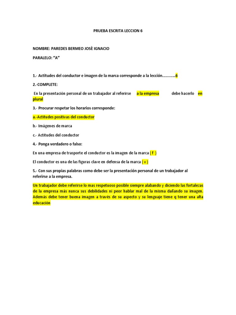 Prueba Escrita Leccion 6 | PDF
