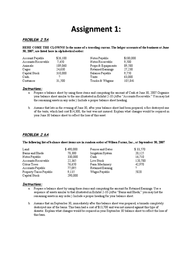 Accounting Assignment 1 | PDF | Balance Sheet | Equity (Finance)