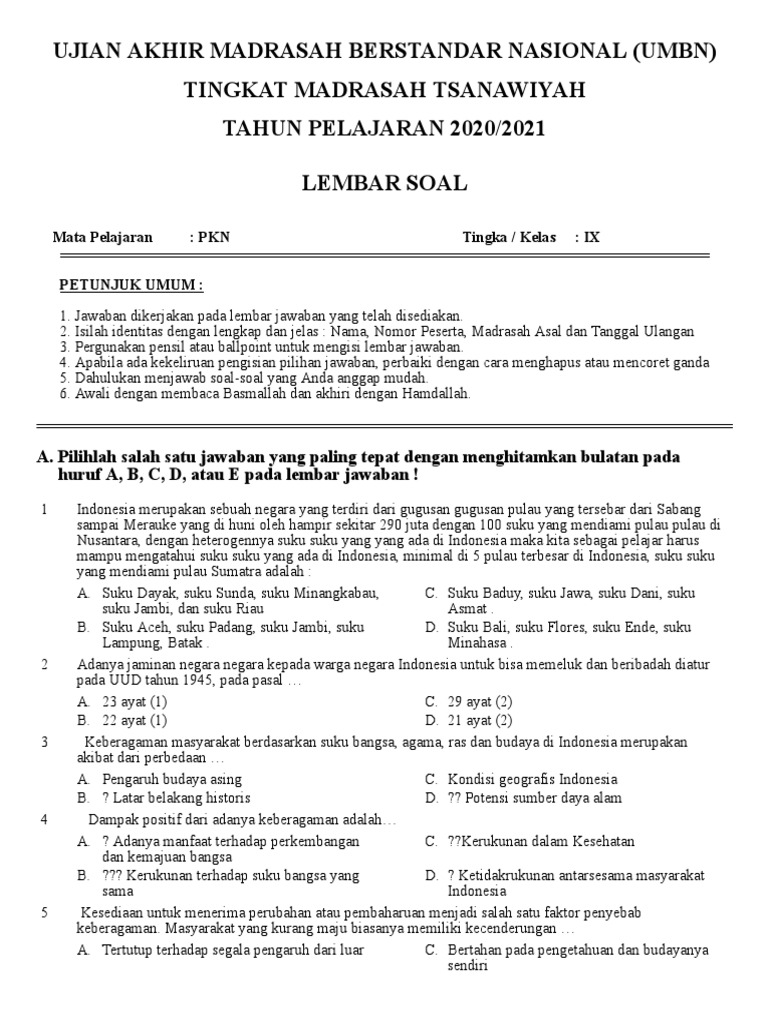 Soal PKN | PDF | Politik | Ilmu Sosial