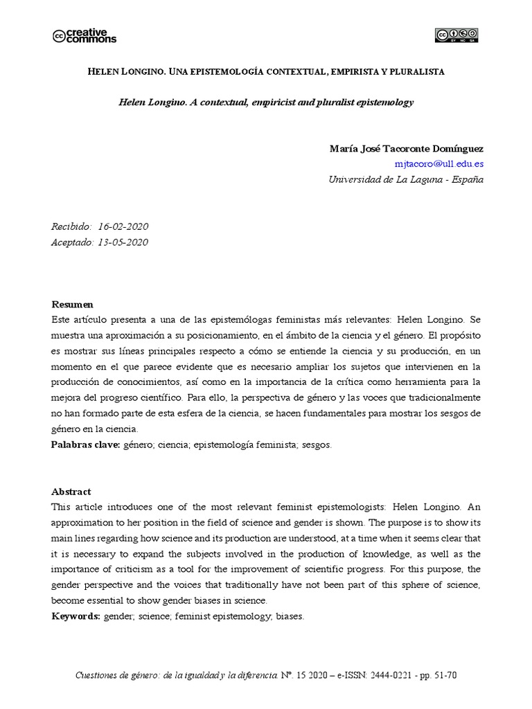 Helen Longino Una Epistemologia Contextual Empiris | PDF | Evidencia ...