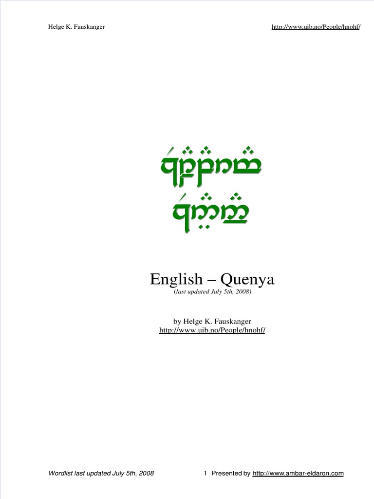 English Quenya Dictionary | PDF | Middle Earth | J. R. R. Tolkien