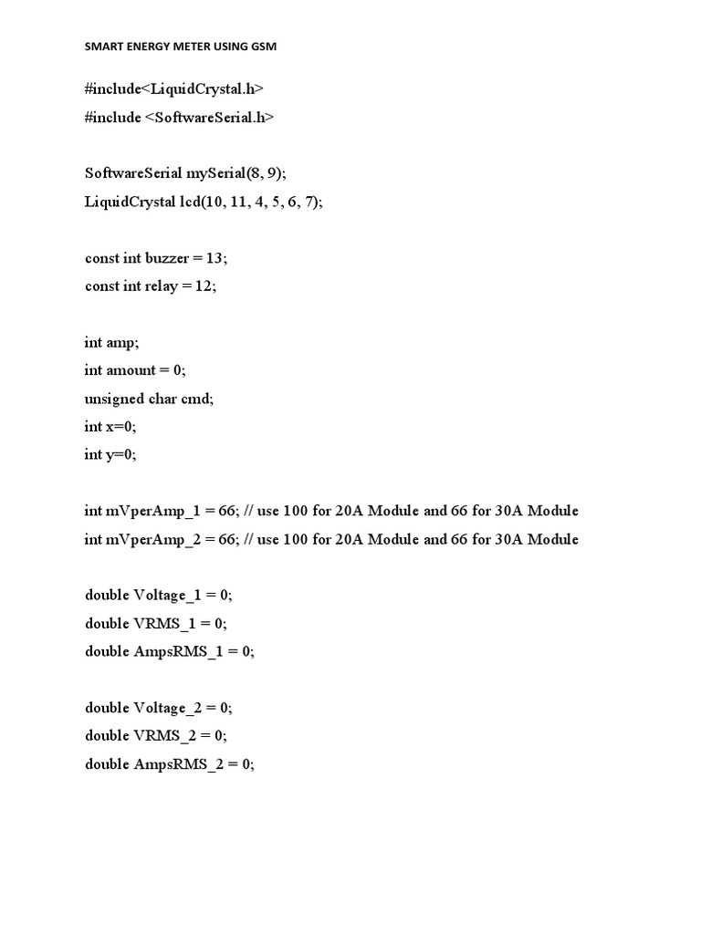 Code - Smart Energy Meter Using GSM | Download Free PDF | Computer ...