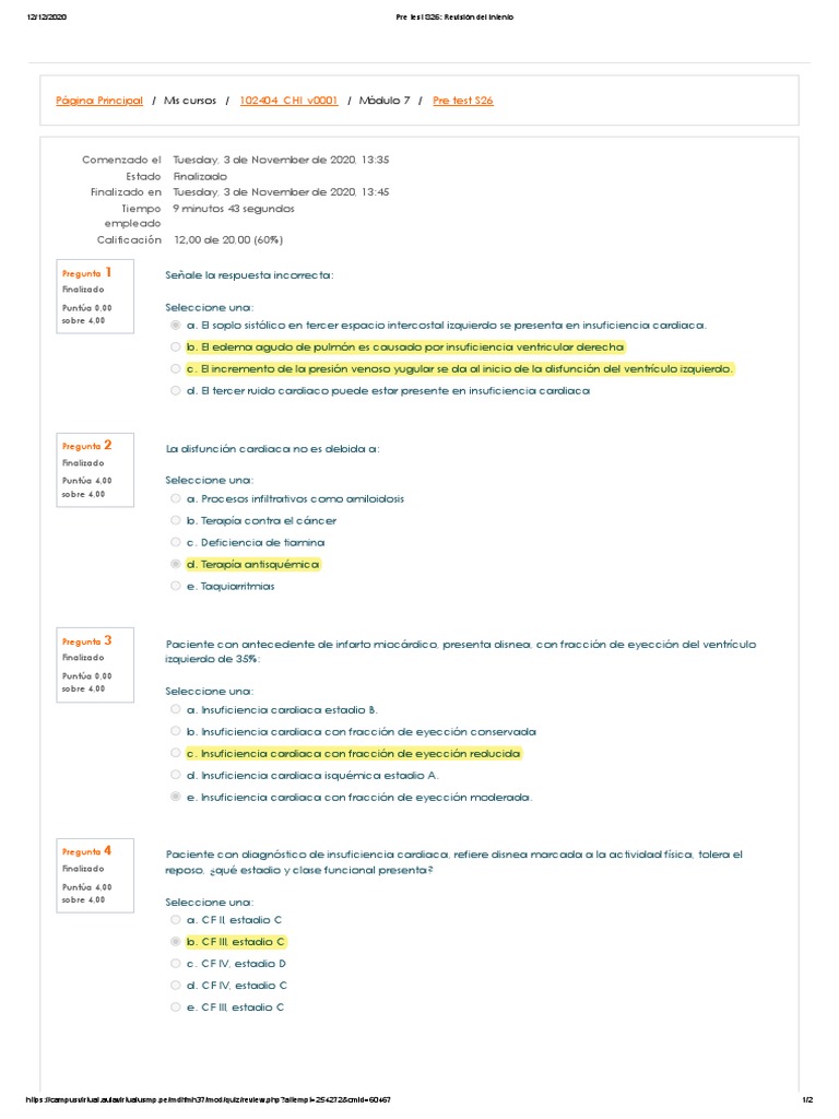 Pre Test S26 - Revisión Del Intento | PDF | Insuficiencia cardíaca ...