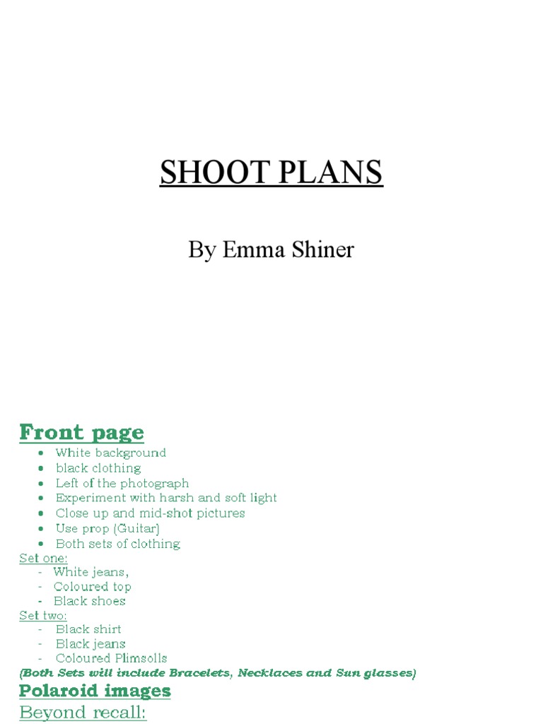 Shoot Plans: by Emma Shiner | PDF