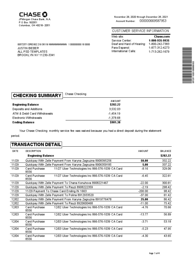 Checking Summary: 000000669587953 Customer Service Information | PDF ...