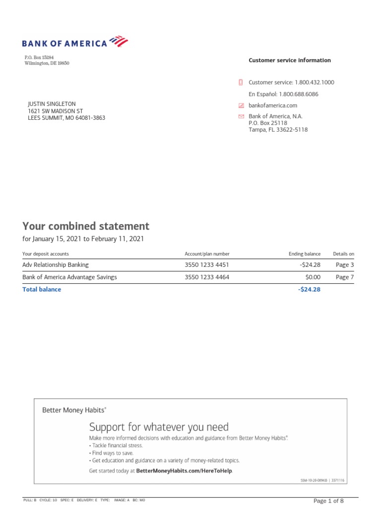 Your Combined Statement: Justin Singleton 1621 SW Madison ST LEES ...