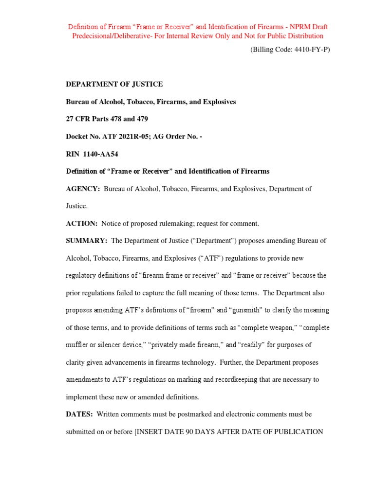 Definition of Frame or Receiver - NPRM .Clean Draft OGC HQS | PDF ...