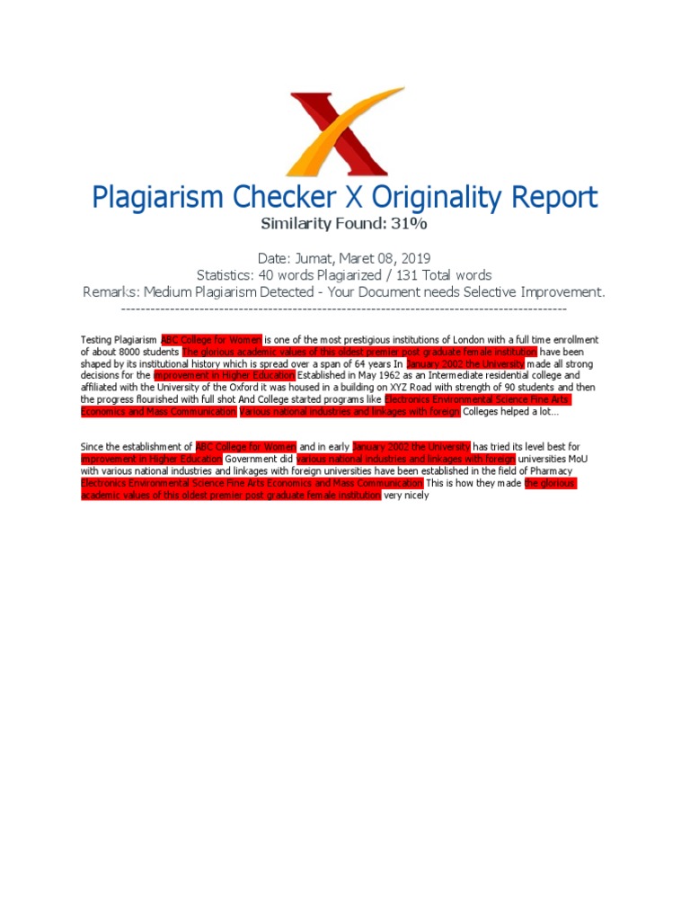 Plagiarism Checker X Originality Report: Similarity Found: 31% | PDF ...