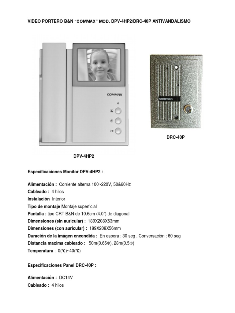 Videoportero B&N Commax DPV-4HP2 DRC-40P | PDF