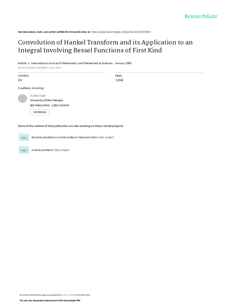 Convolution Of Hankel Transform And Its Applications Pdf Convolution Mathematical Relations