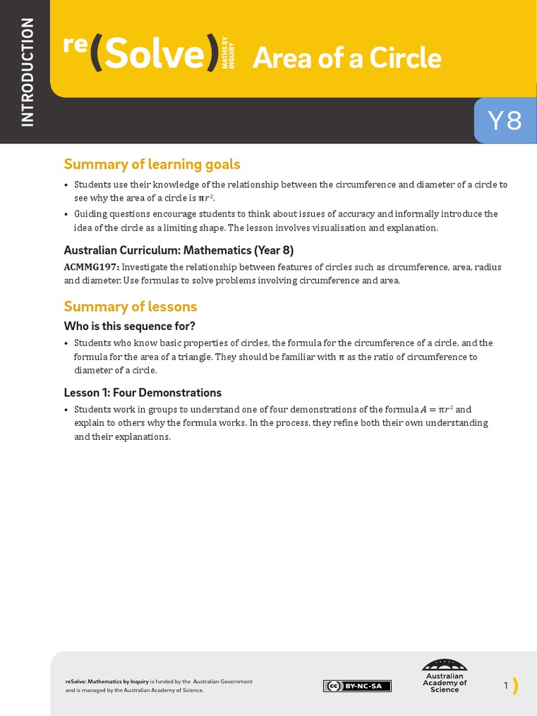 Area of A Circle Sequence | PDF | Area | Circle