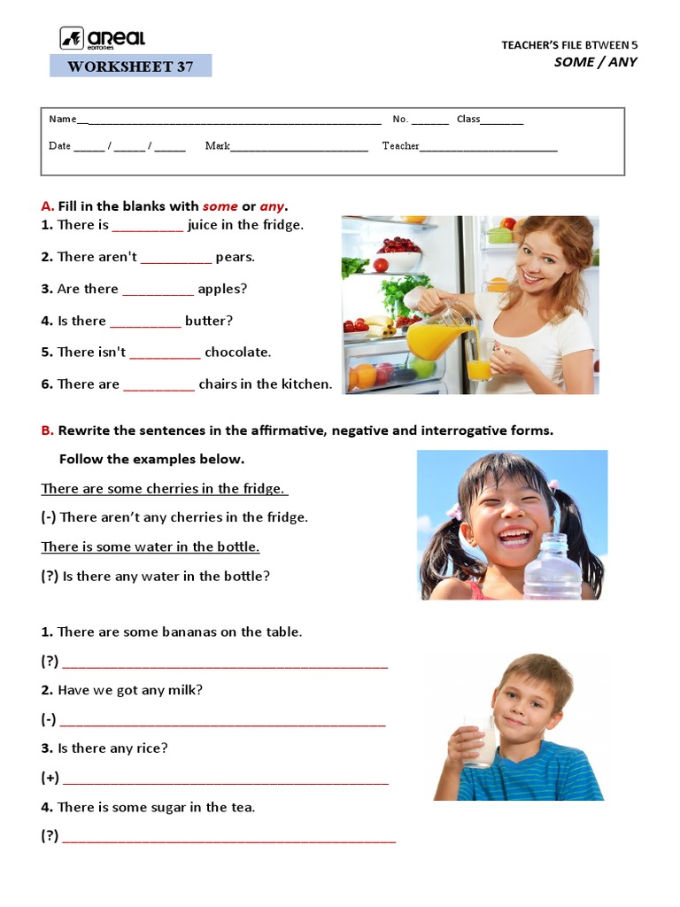 Some vs Any Worksheet for Students | PDF | Wellness