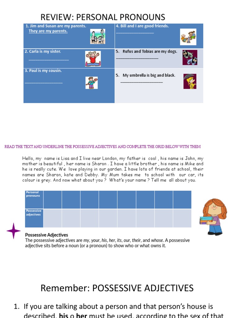 Personal Pronouns and Possessives 8° | PDF | Adjective | Grammar