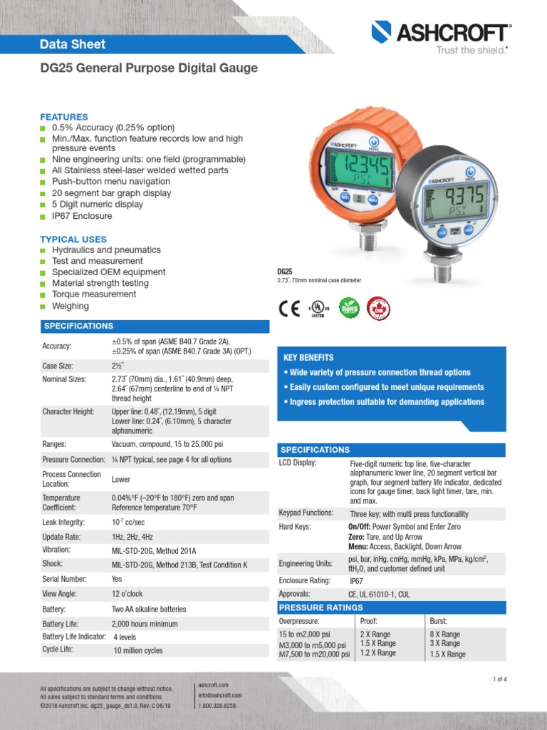 DG25 General Purpose Digital Gauge: Data Sheet | PDF | Mechanical ...