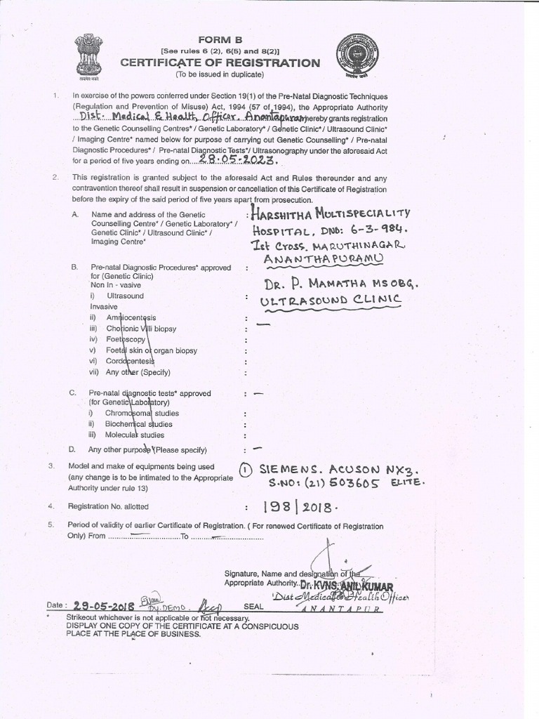 153 PCPNDT Registration Certificate