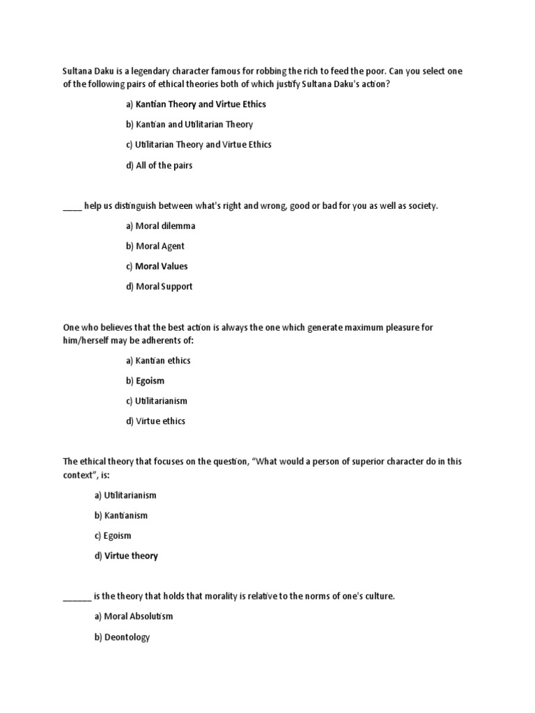 Ethics Quiz File 2 | PDF | Morality | Virtue Ethics