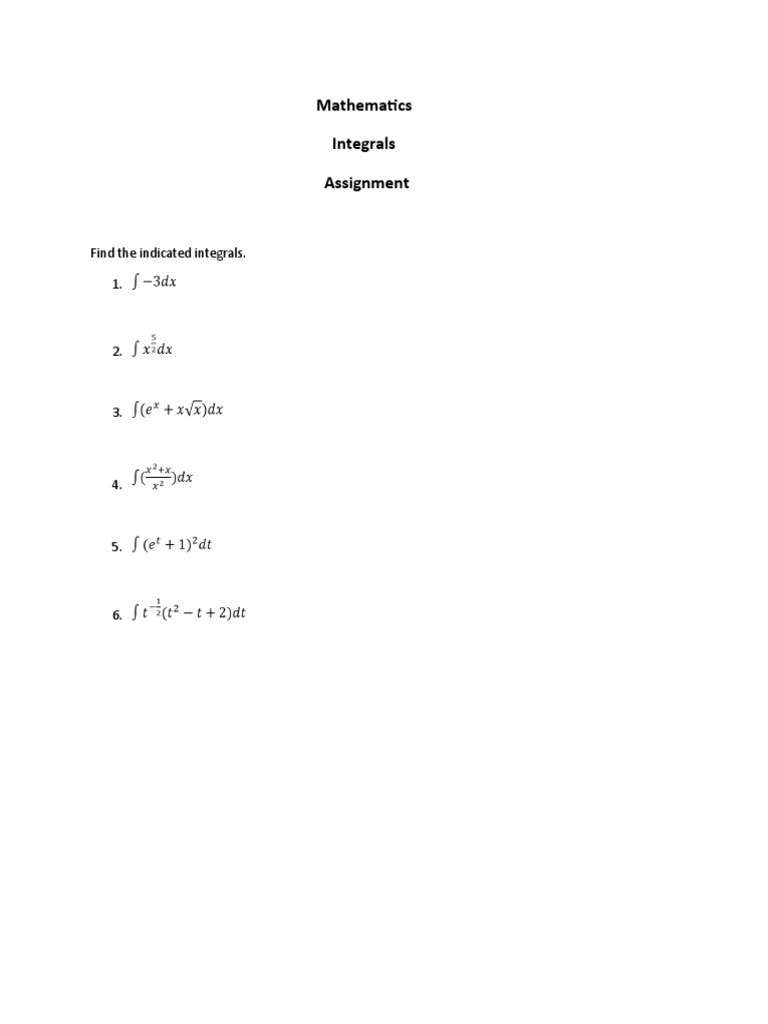 Math integrals assignment solutions | PDF
