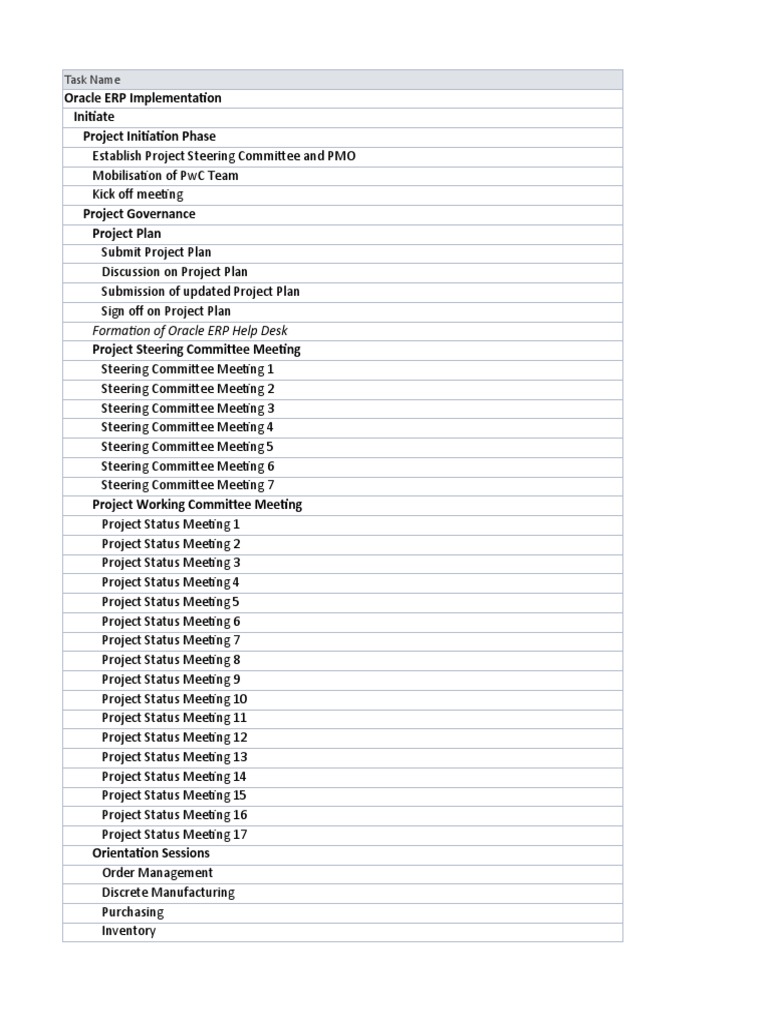 Oracle ERP Project Plan Activities Format | PDF | Asset Management ...