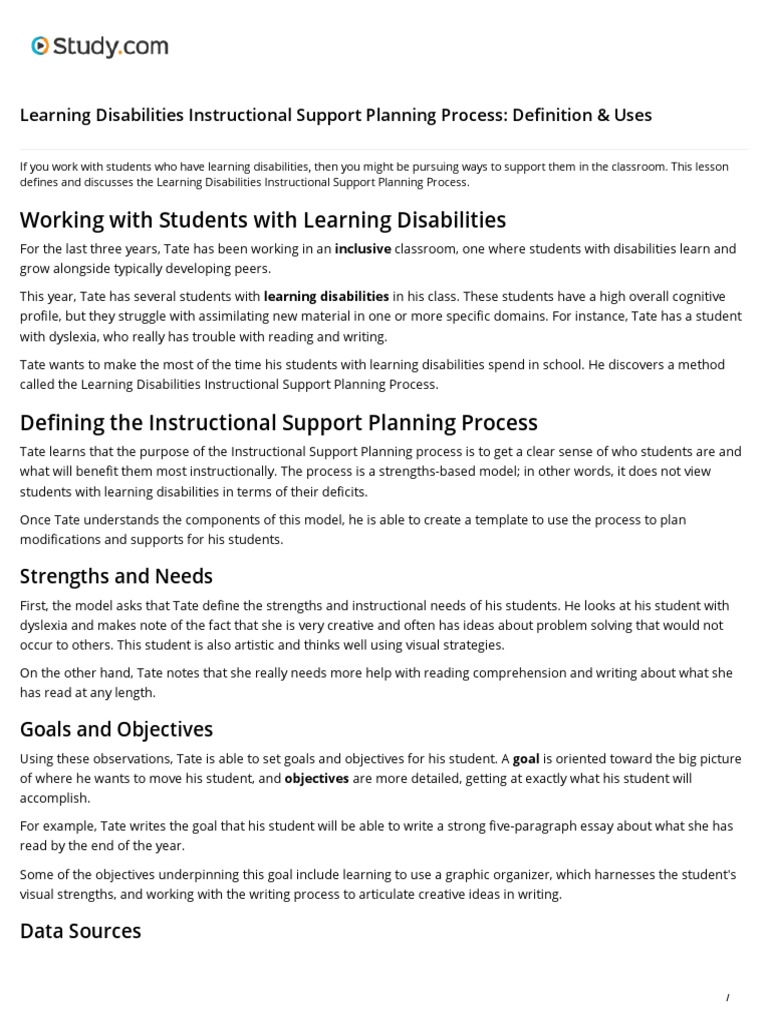 Lesson 2 - Learning Disabilities Instructional Support Planning Process ...