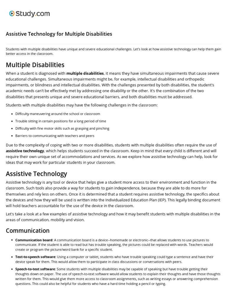 Lesson 6 - Assistive Technology For Multiple Disabilities - Education ...
