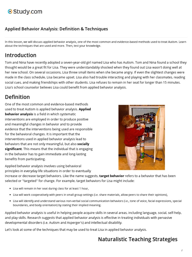 Lesson 2 - Applied Behavior Analysis - Definition & Techniques ...