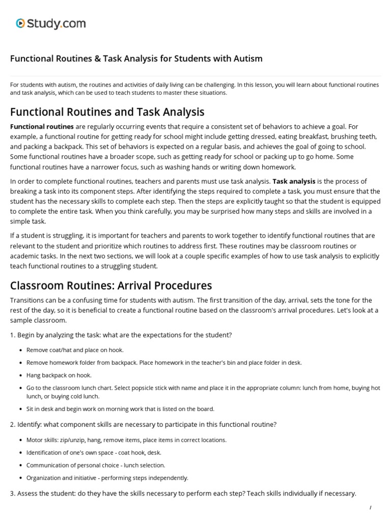 Lesson 3 - Functional Routines & Task Analysis For Students With Autism ...