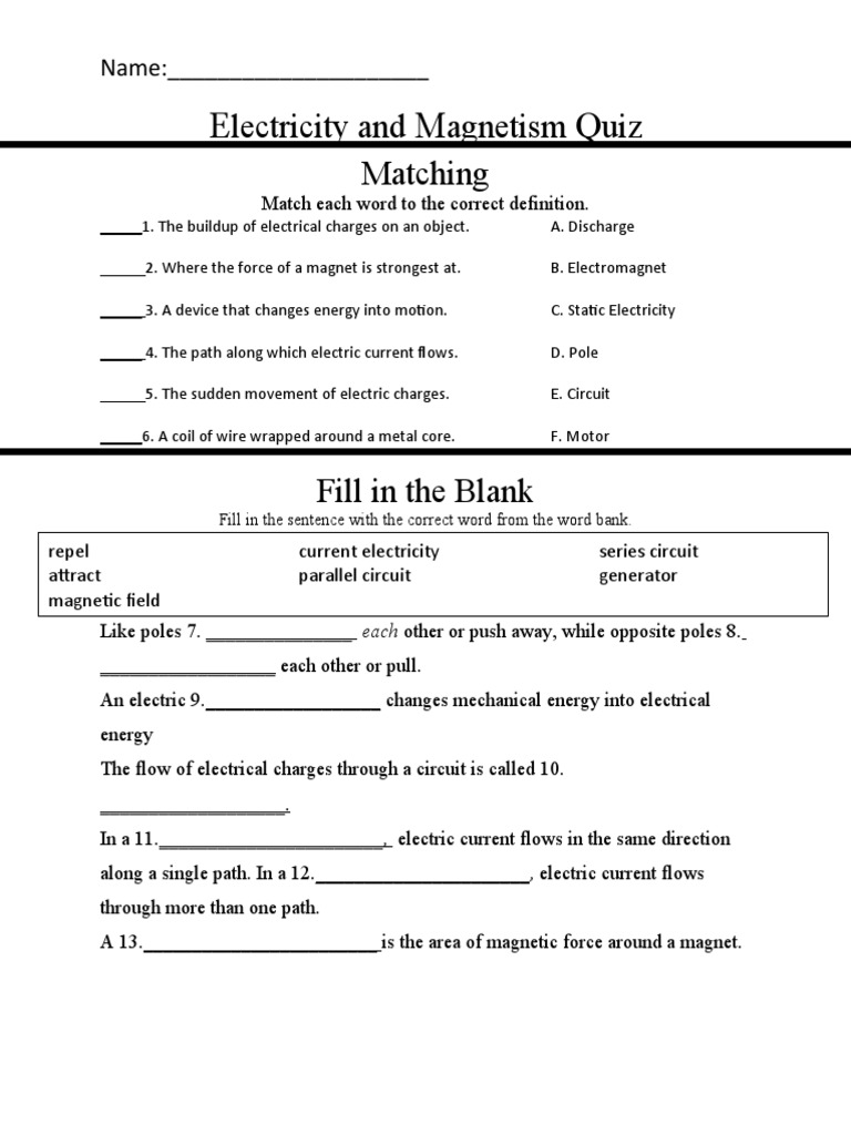 Electricity and Magnetism Quiz | PDF