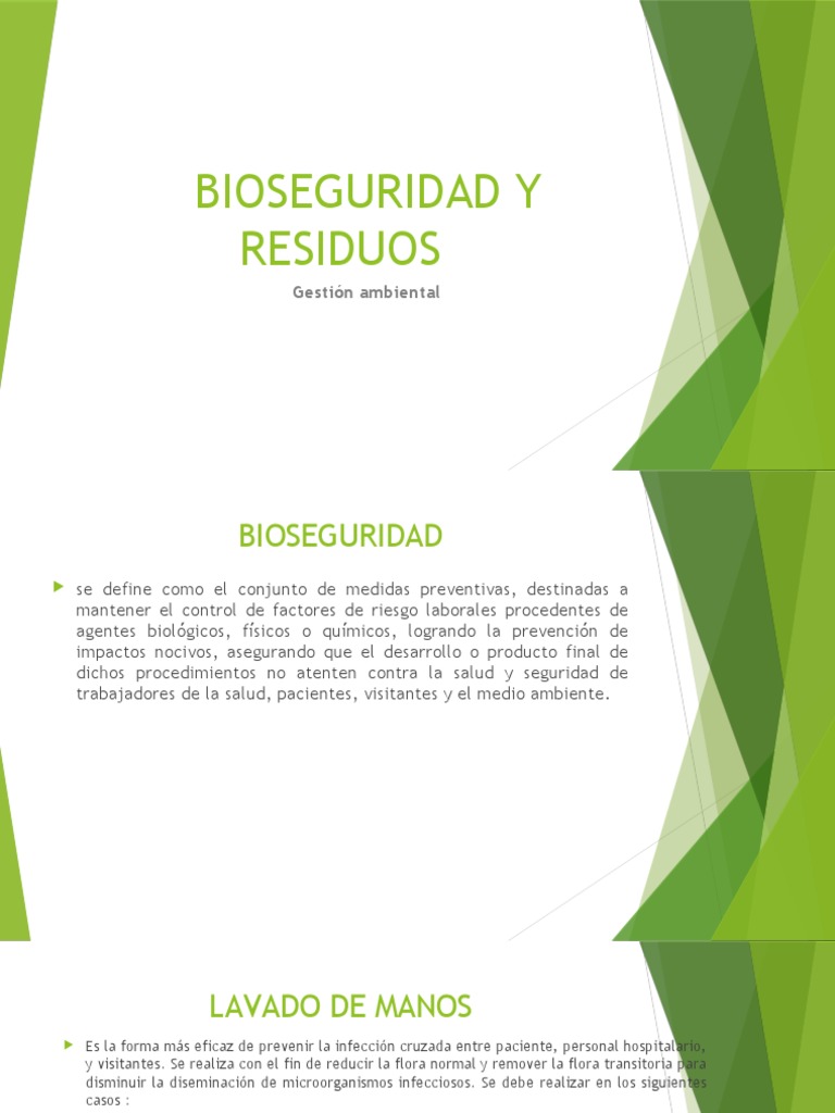 Diapositivas BIOSEGURIDAD Y RESIDUOS | PDF | Lavado de manos | Residuos