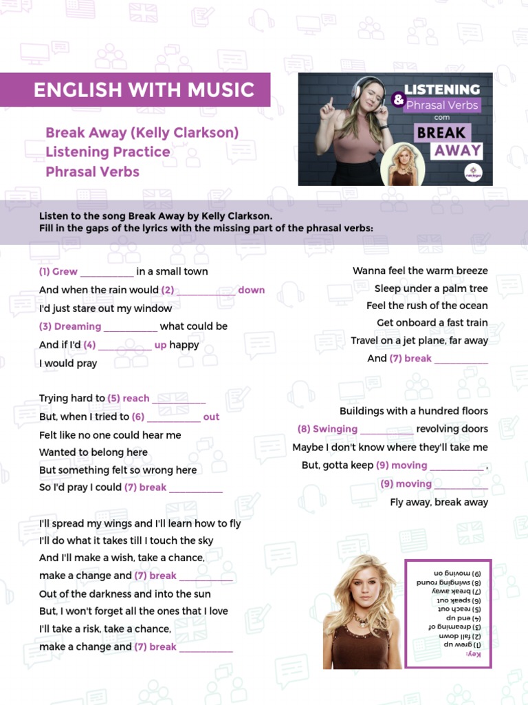 English With Music: Break Away (Kelly Clarkson) Listening Practice ...