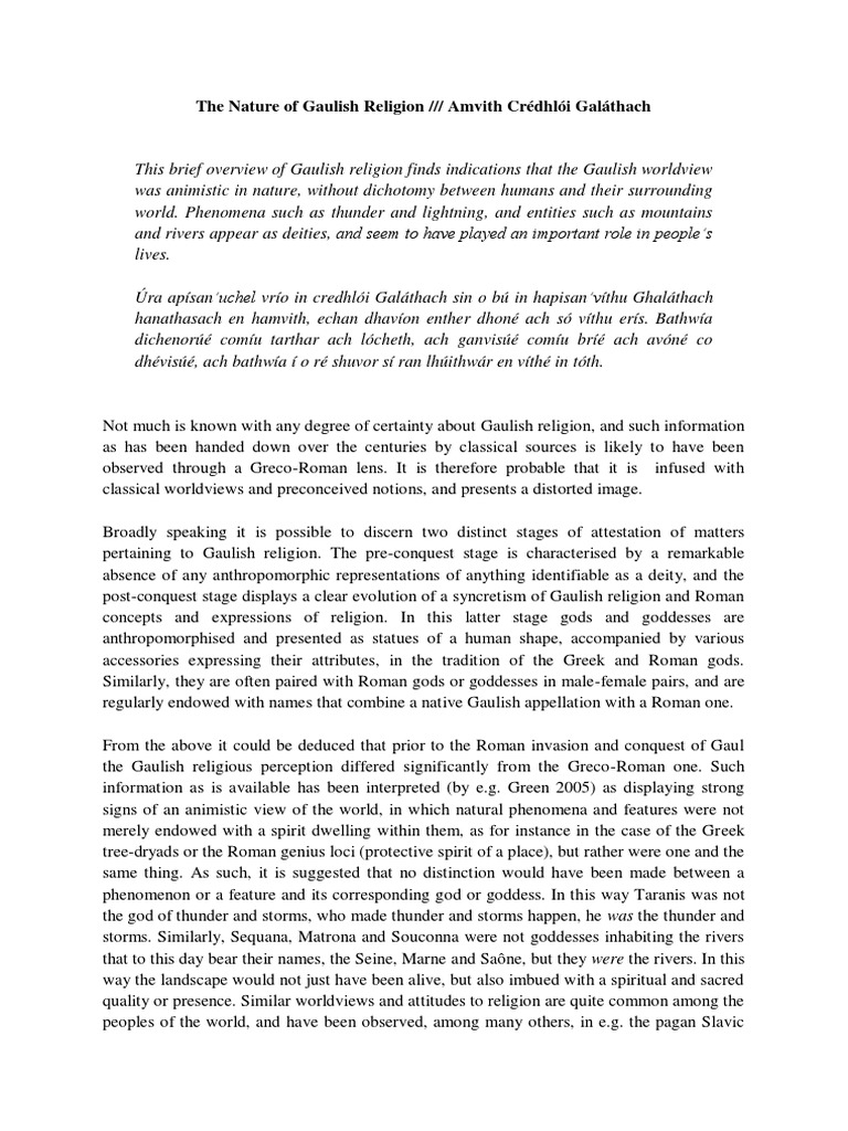 The Nature of Gaulish Religion Amvith CR | PDF | Druid | Celts