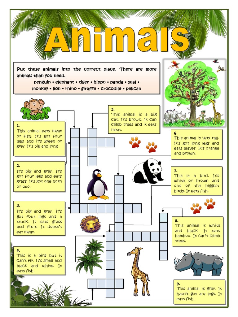 Animals Crosswords | Download Free PDF | Elephant | Nature