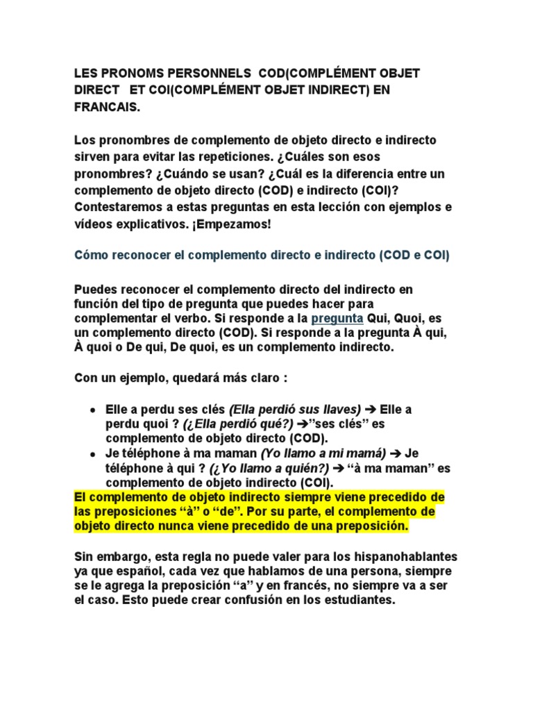PP Cod Et Coi | PDF | Objeto (gramática) | Idioma francés