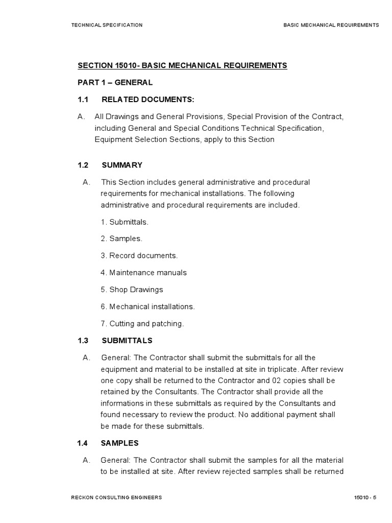 Section 15010-Basic Mechanical Requirements Part 1 - General 1.1 ...
