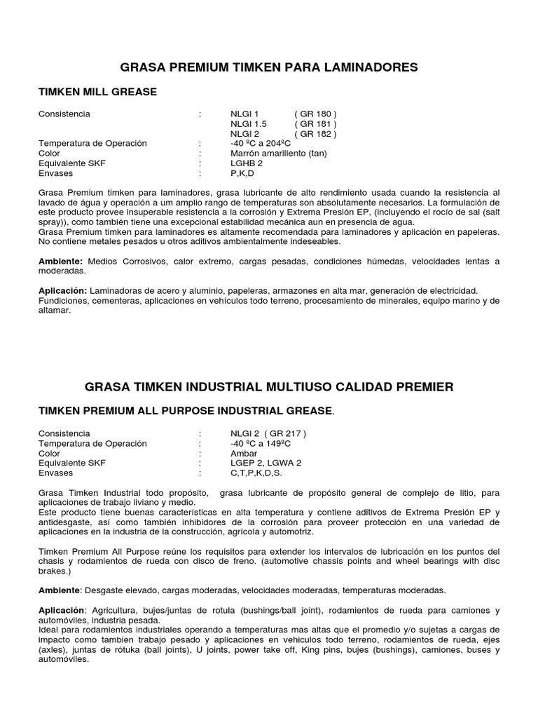 Grasas Timken Español | Descargar gratis PDF | Corrosión | Lubricante