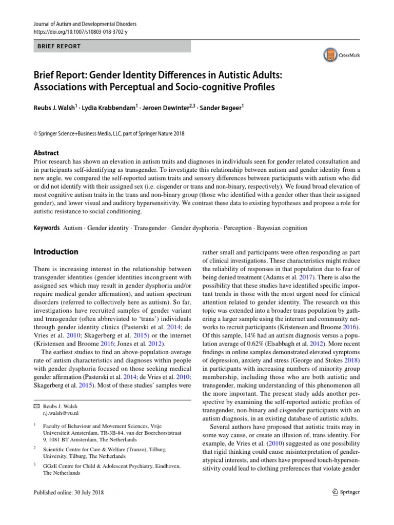 Gender Identity Differences in Autistic Adults | PDF | Autism Spectrum ...