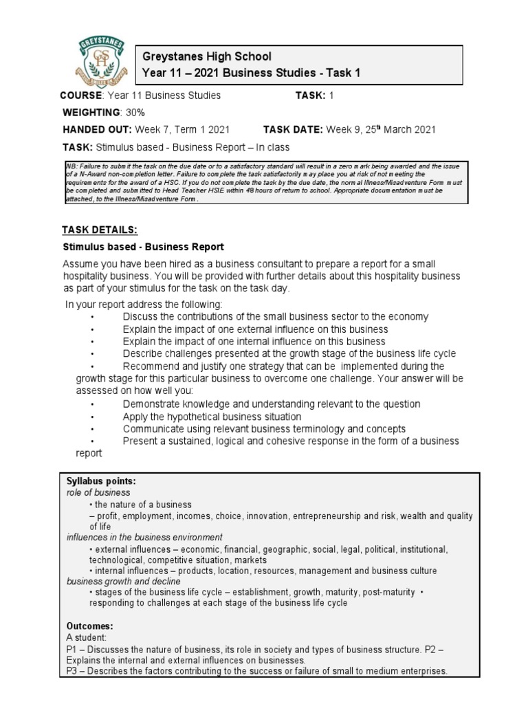 2021 Yr11 Task 1 Business Report FINAL | PDF | Economic Growth | Economics