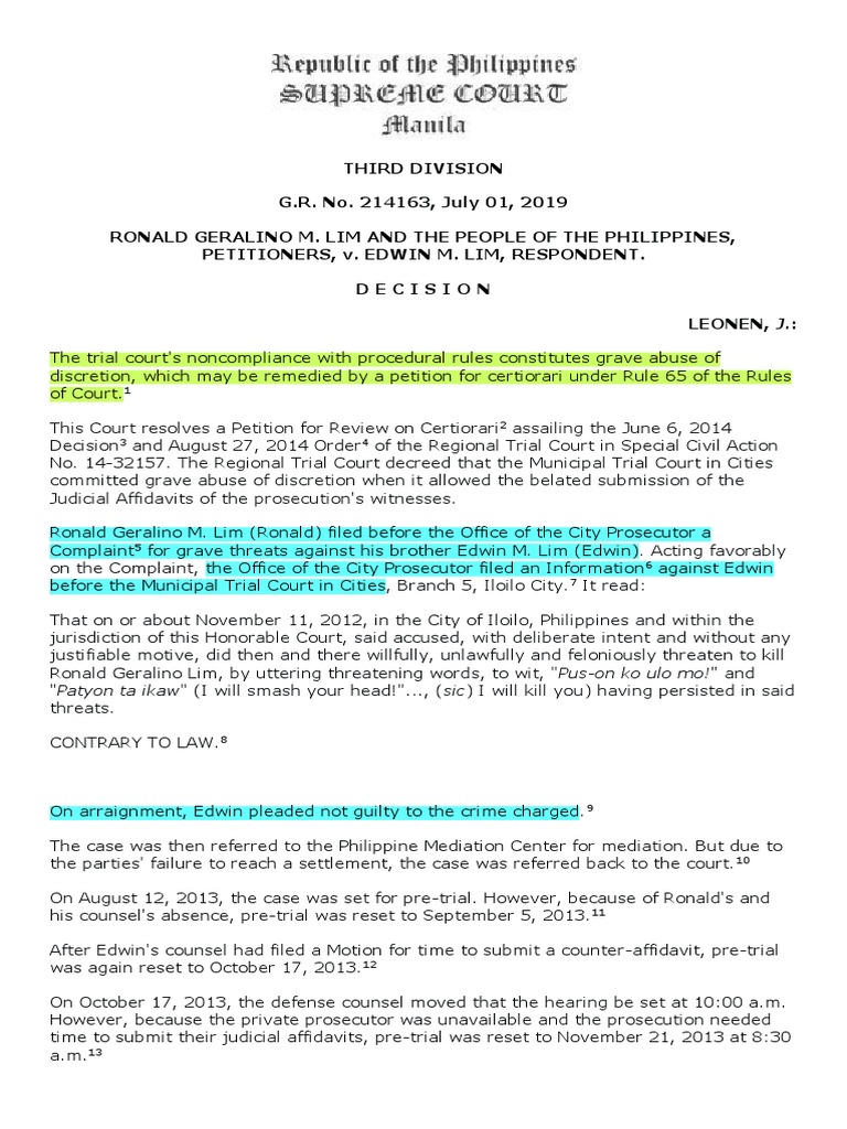 Lim vs. Lim | PDF | Certiorari | Prosecutor