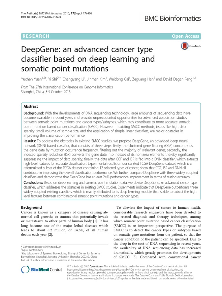 DeepGene - An Advanced Cancer Type Classifier Based On Deep Learning ... DeepGene - An Advanced Cancer Type Classifier Based On Deep Learning ...