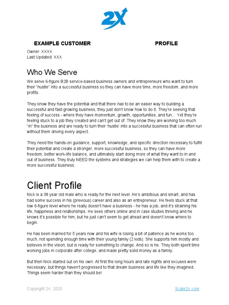 (2X Training) - Example Avatar - Detailed Customer Profile | PDF ...